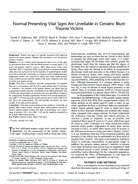 (PDF) Normal presenting vital signs are unreliable in geriatric blunt ...