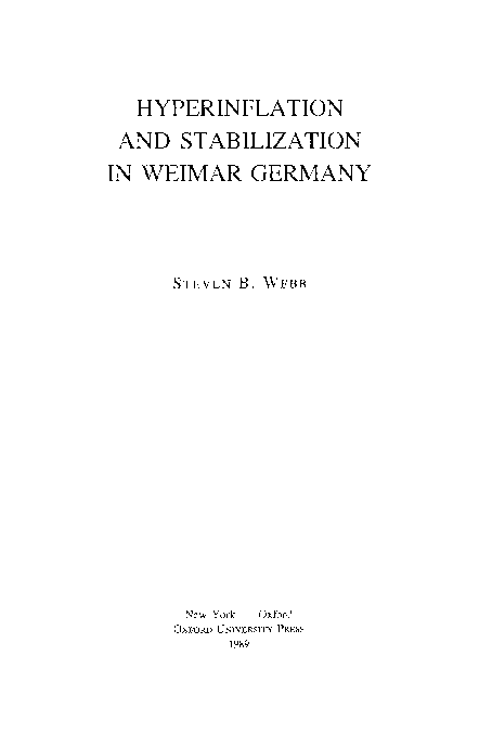 (PDF) Hyperinflation and Stabilization in Weimar Germany