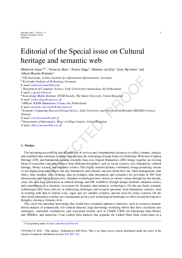 (PDF) Editorial of the Special issue on Cultural heritage and semantic web