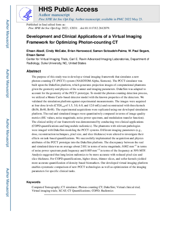 (PDF) Development and clinical applications of a virtual imaging ...