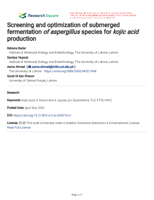 (PDF) Screening and optimization of submerged fermentation of ...
