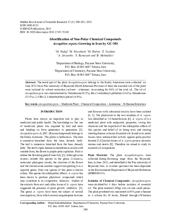 (PDF) Identification of Non-Polar Chemical Compounds Acroptilon repens ...