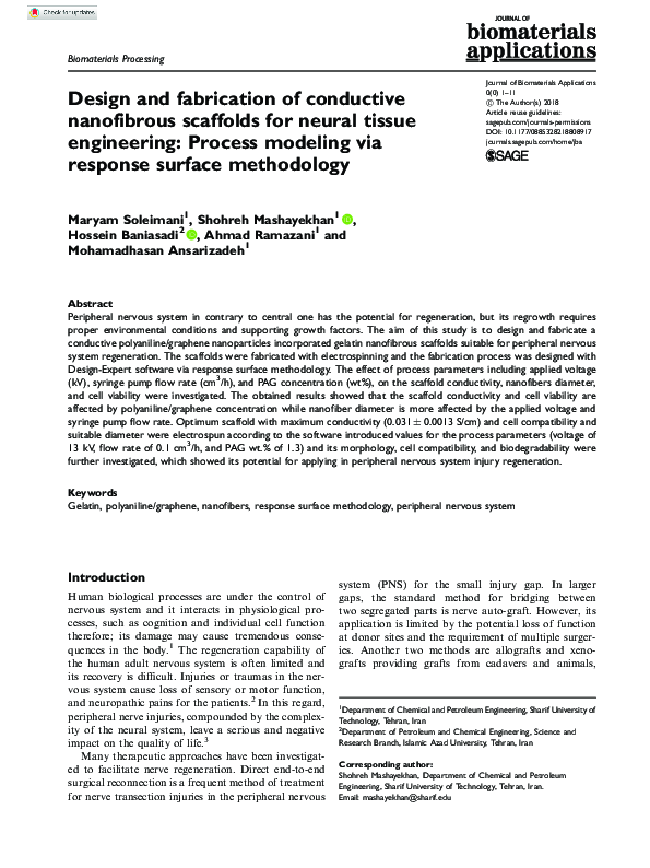 (PDF) Design and fabrication of conductive nanofibrous scaffolds for neural tissue engineering ...