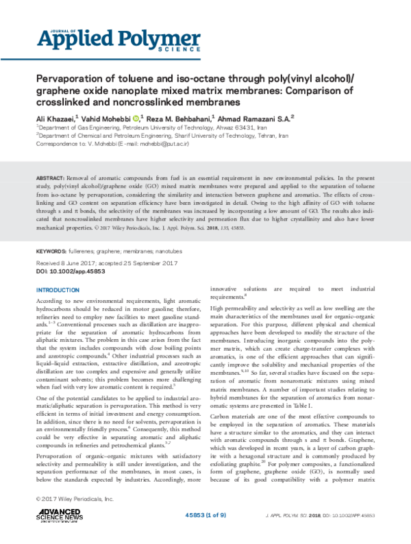 (PDF) Pervaporation of toluene and iso-octane through poly(vinyl ...