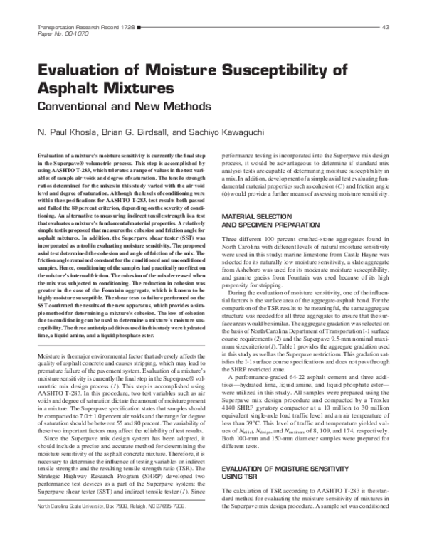 (PDF) Evaluation of Moisture Susceptibility of Asphalt Mixtures ...