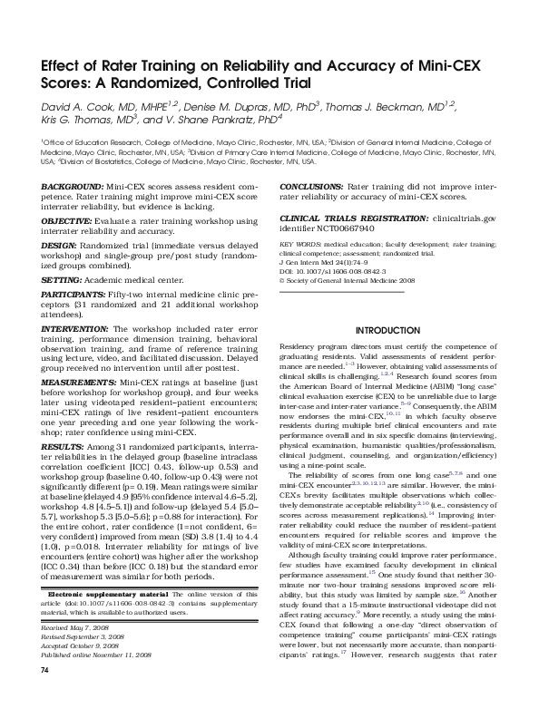 (PDF) Effect of Rater Training on Reliability and Accuracy of Mini-CEX Scores: A Randomized ...