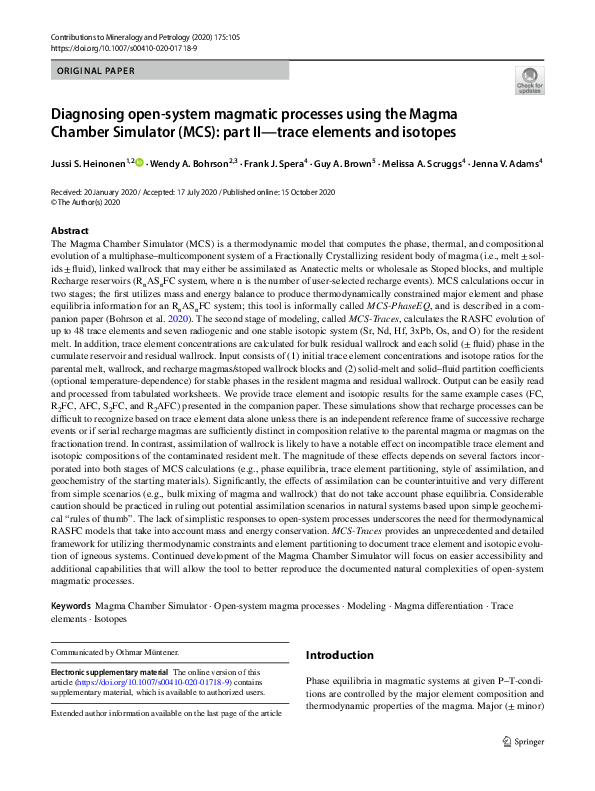(PDF) Diagnosing open-system magmatic processes using the Magma Chamber Simulator (MCS): part I ...