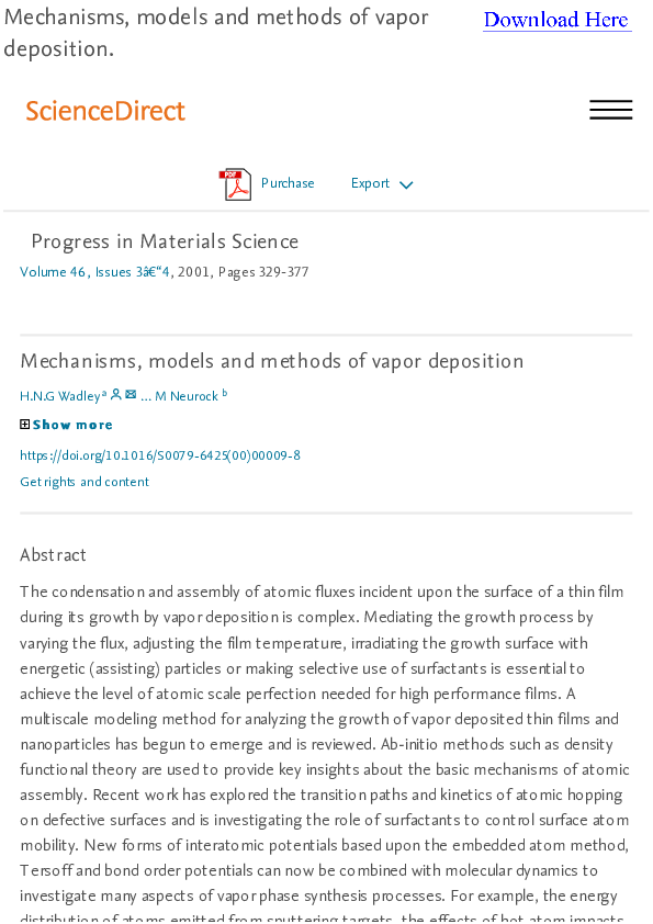 (PDF) Mechanisms, models and methods of vapor deposition