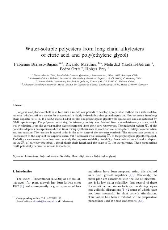 (PDF) Water-soluble polyesters from long chain alkylesters of citric ...