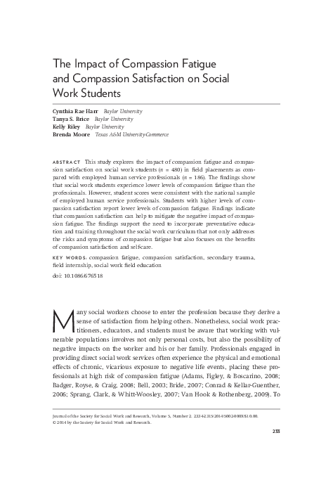 (PDF) The Impact of Compassion Fatigue and Compassion Satisfaction on ...