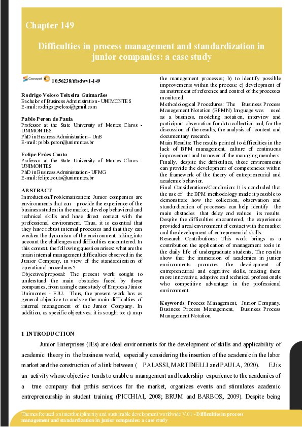 (PDF) Difficulties in process management and standardization in junior companies: a case study