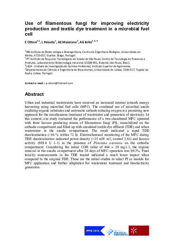 (PDF) Use of filamentous fungi for improving electricity production and ...
