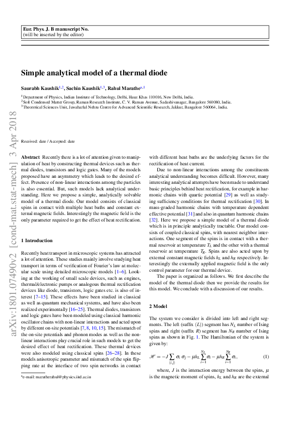 (PDF) Simple analytical model of a thermal diode