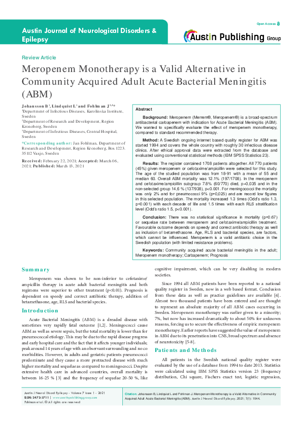 (PDF) Meropenem Monotherapy is a Valid Alternative in Community ...
