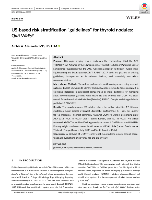(PDF) US‐based risk stratification “guidelines” for thyroid nodules ...