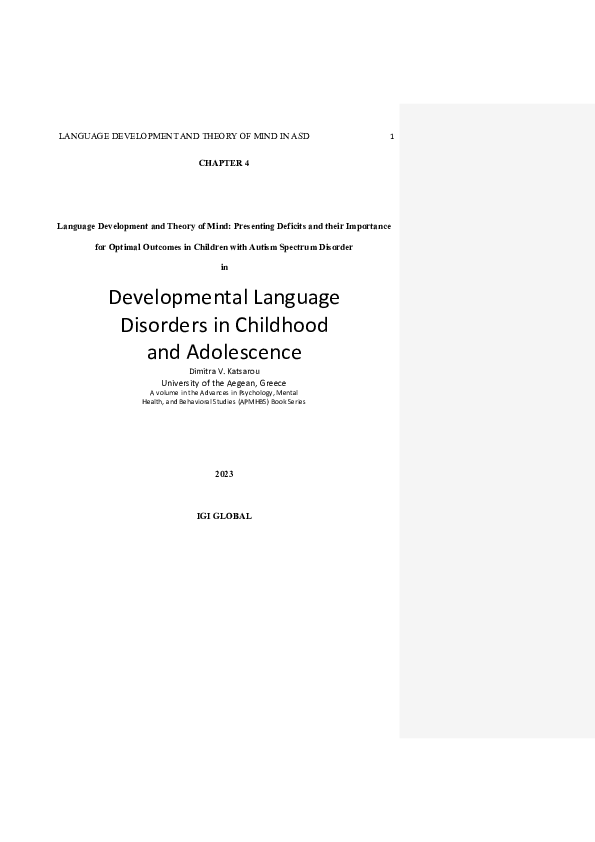 (PDF) Language Development and Theory of Mind in Autism Spectrum Disorder