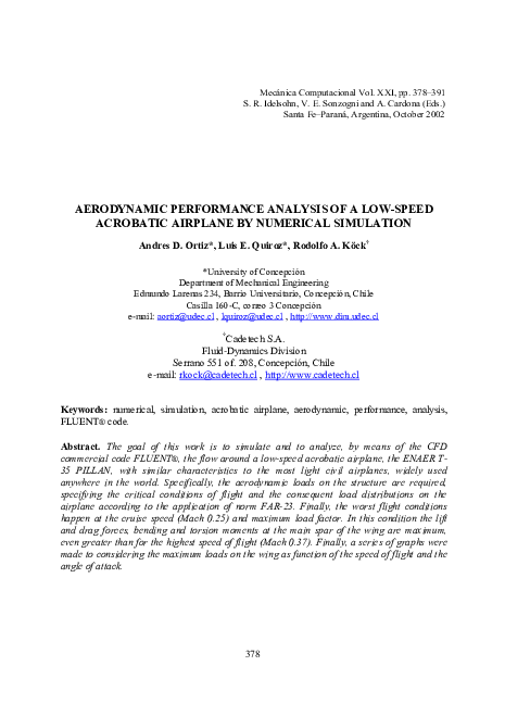 (PDF) Aerodynamic Performance Analysis of a Low-Speed Acrobatic Airplane by Numerical Simulation