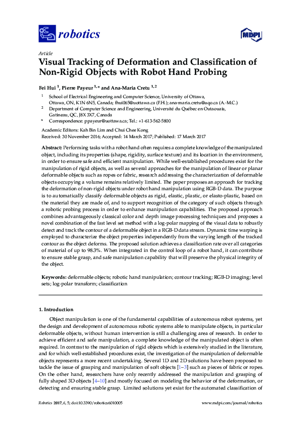 (PDF) Visual Tracking of Deformation and Classification of Non-Rigid Objects with Robot Hand Probing