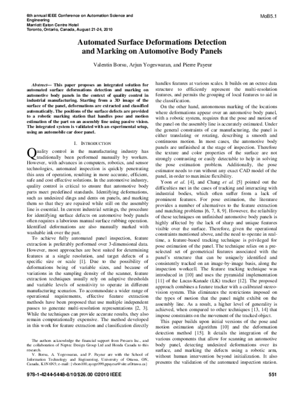 Pdf Automated Surface Deformations Detection And Marking On Automotive Body Panels