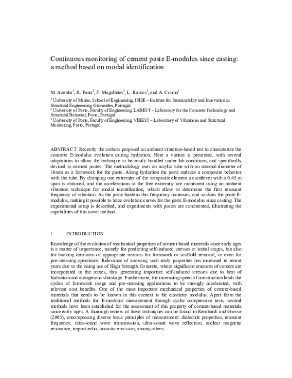 (PDF) Continuous monitoring of cement paste E-modulus since casting: a method based on modal ...