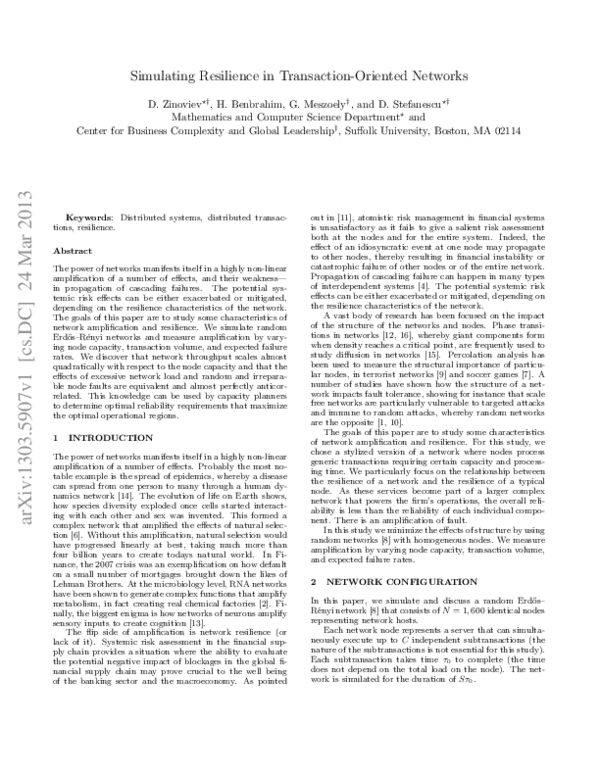 (PDF) Simulating Resilience in Transaction-Oriented Networks | Dan Stefanescu - Academia.edu