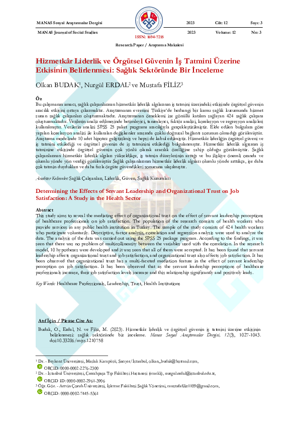 (PDF) Determining the Effects of Servant Leadership and Organizational Trust on Job Satisfaction ...