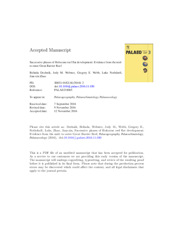 (PDF) Successive phases of Holocene reef flat development: Evidence ...