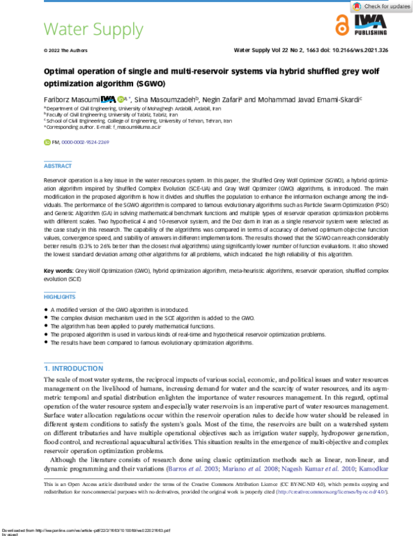 (PDF) Optimal operation of single and multi-reservoir systems via hybrid shuffled grey wolf ...