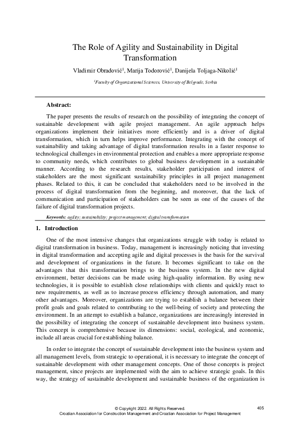 (PDF) The Role of Agility and Sustainability in Digital Transformation