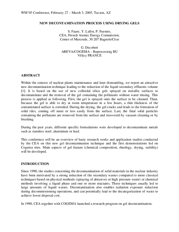 (PDF) New Decontamination Process Using Drying Gels