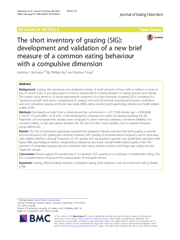 (PDF) The short inventory of grazing (SIG): development and validation ...