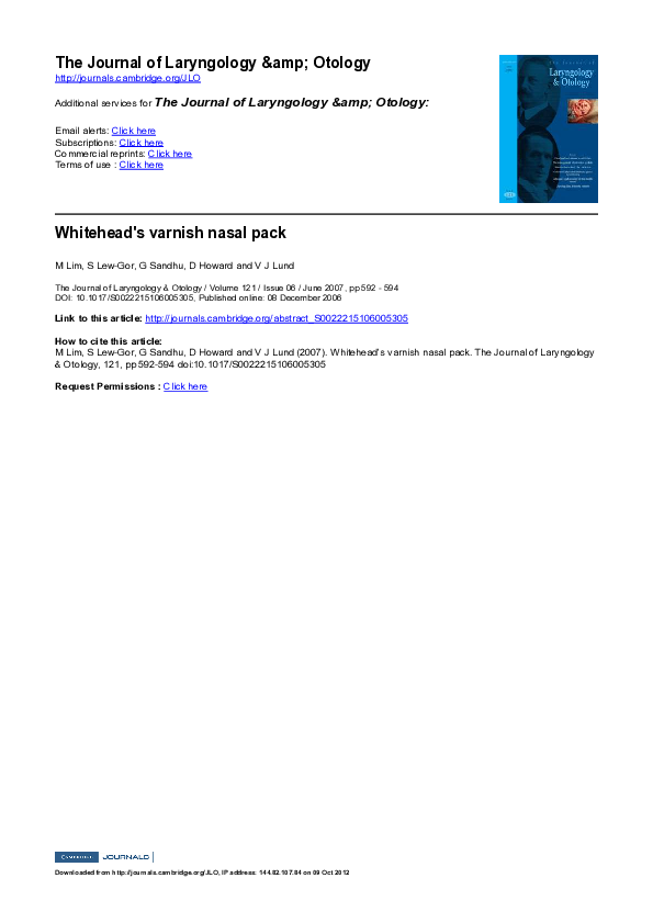 (PDF) Whitehead's varnish nasal pack