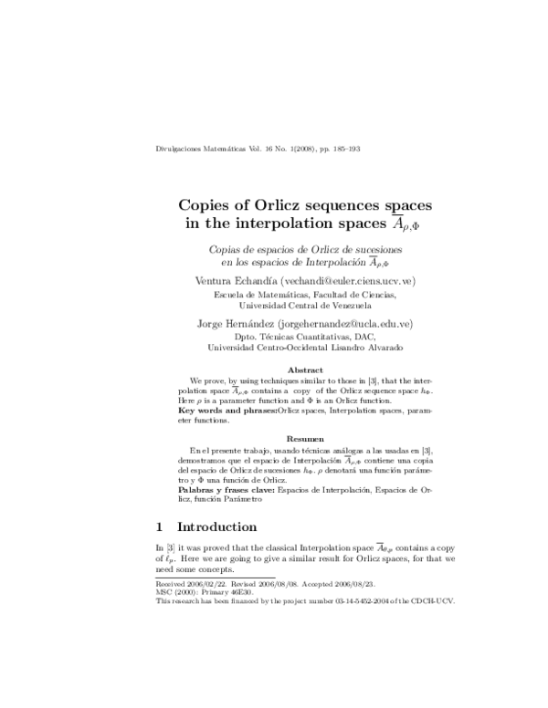 (PDF) Copies of Orlicz sequences spaces in the interpolation spaces A