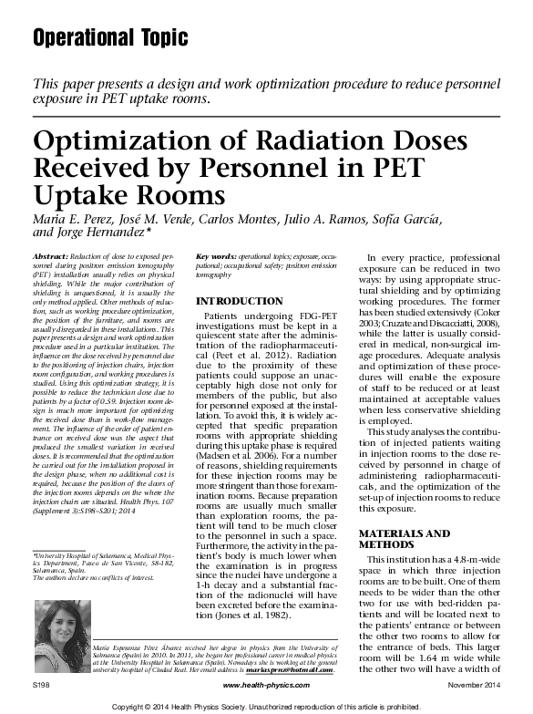 (PDF) Optimization of Radiation Doses Received by Personnel in PET ...