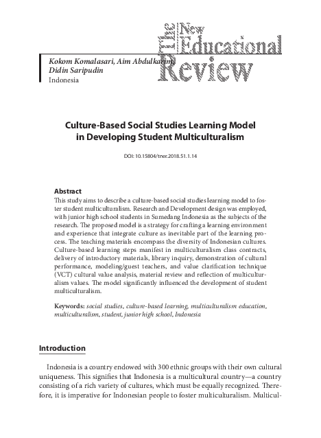 (PDF) Culture-Based Social Studies Learning Model in Developing Student Multiculturalism