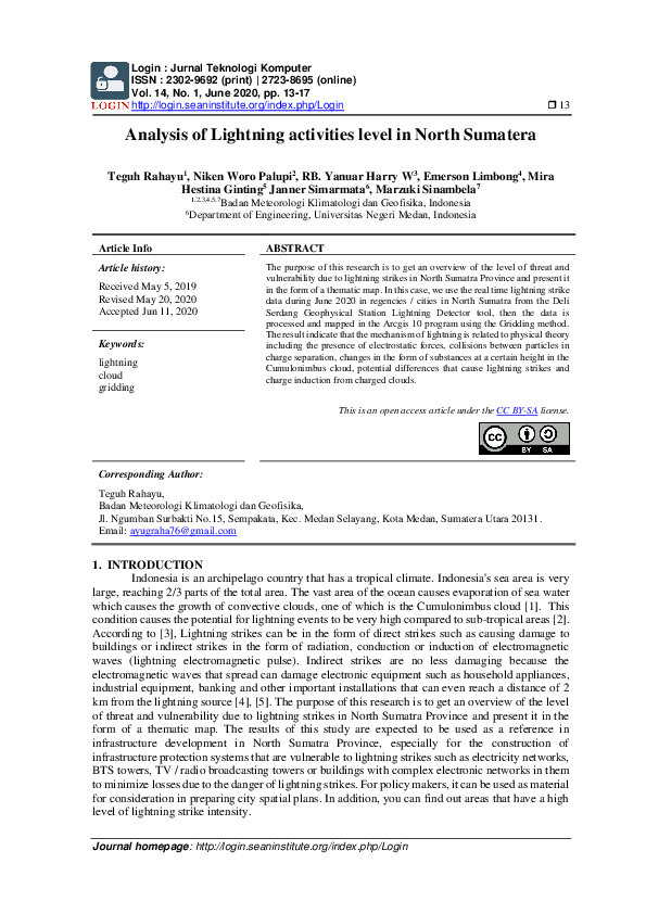 (PDF) Analysis of Lightning activities level in North Sumatera