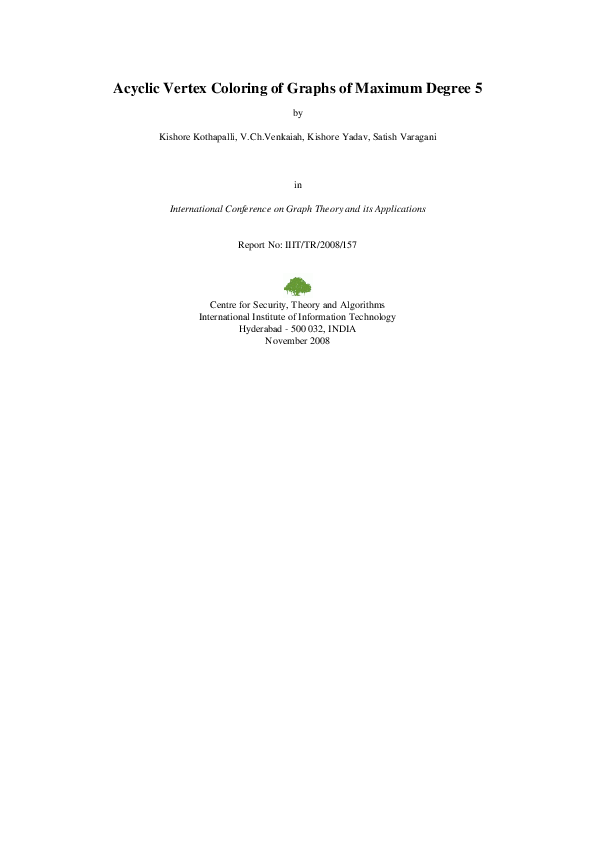 (PDF) Acyclic vertex coloring of graphs of maximum degree 5
