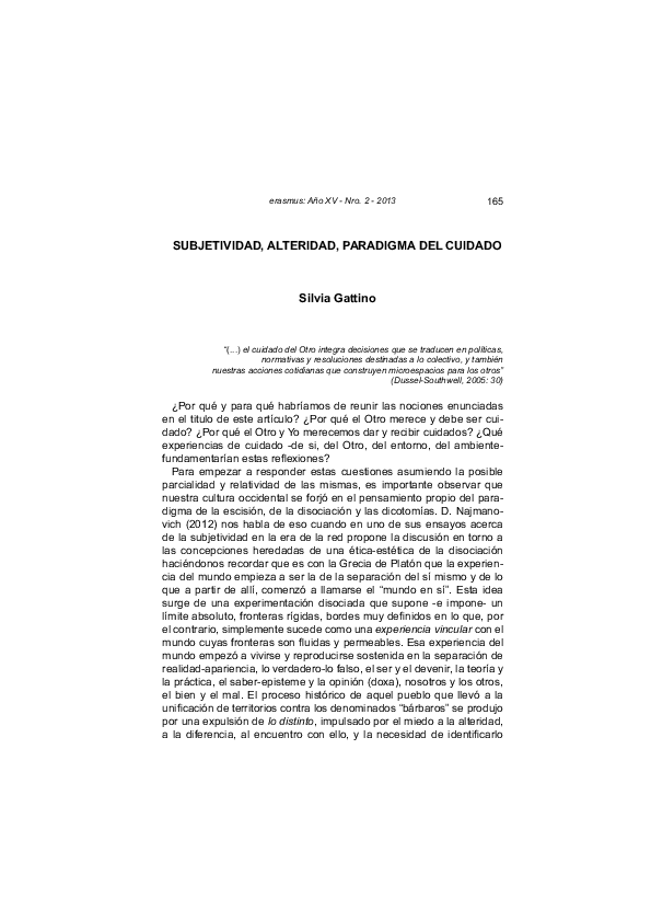(PDF) SUBJETIVIDAD,ALTERIDAD,PARADIGMA DEL CUIDADO.