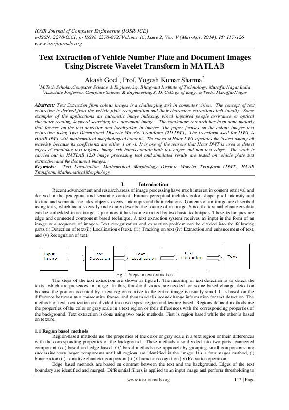 (PDF) Text Extraction of Vehicle Number Plate and Document Images Using Discrete Wavelet ...