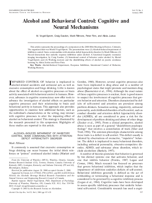(PDF) Alcohol and Behavioral Control: Cognitive and Neural Mechanisms