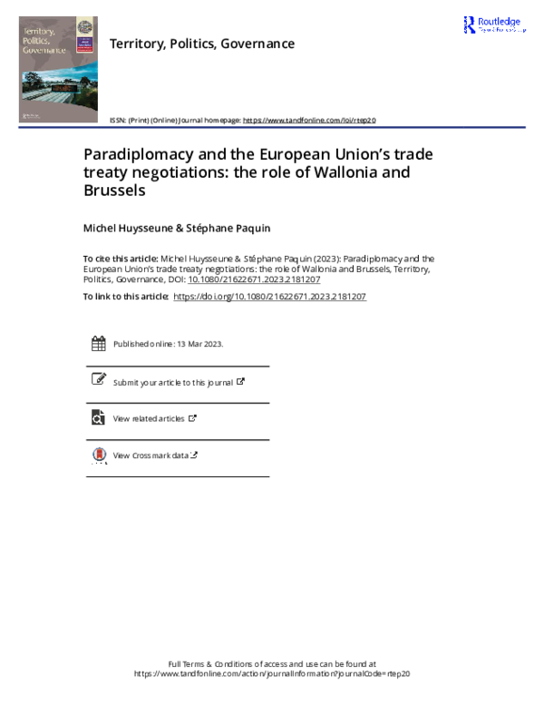 (PDF) Paradiplomacy and the European Union's trade treaty negotiations ...