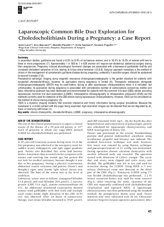(PDF) Laparoscopic Common Bile Duct Exploration for Choledocholithiasis ...