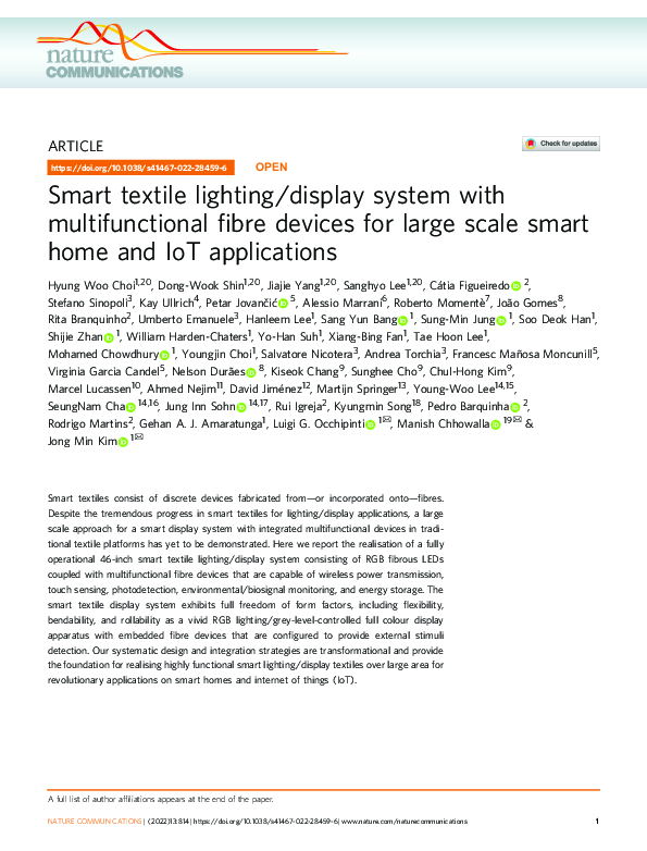 (PDF) Smart textile lighting/display system with multifunctional fibre ...