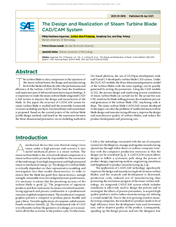 (PDF) The Design and Realization of Steam Turbine Blade CAD/CAM System