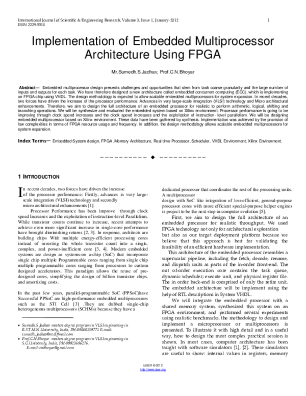 (PDF) Implementation of Embedded Multiprocessor Architecture Using FPGA