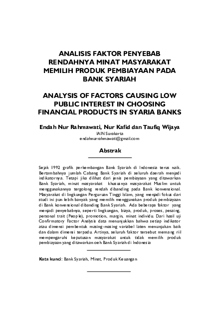 (PDF) Analisis Faktor Penyebab Rendahnya Minat Masyarakat Memilih Produk Pembiayaan Pada Bank ...
