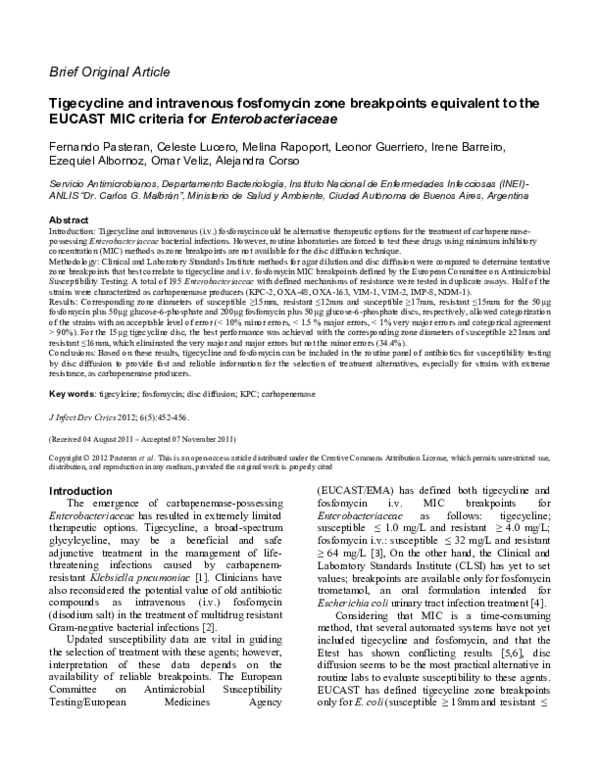 (PDF) Tigecycline and intravenous fosfomycin zone breakpoints ...