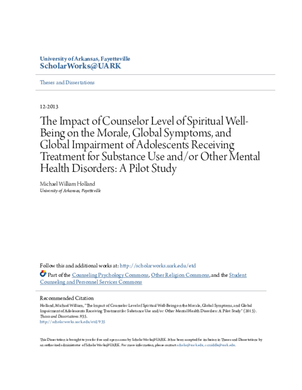 (PDF) The impact of counselor level of spiritual well-being on the ...