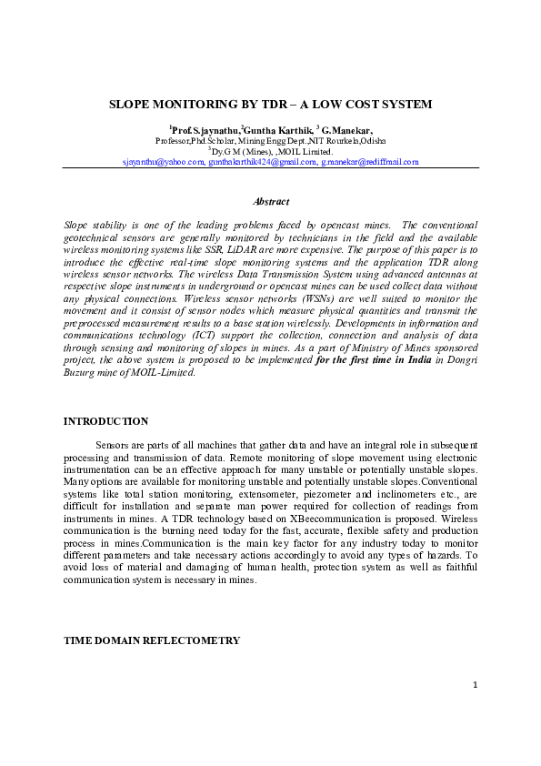 (PDF) Slope Monitoring by TDR – A Low Cost System