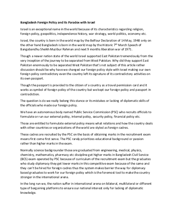 (PDF) Bangladesh Foreign Policy and its Paradox with Israel